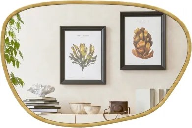 HOMCOM nástěnné zrcadlo, dekorativní asymetrické zrcadlo 90x60cm z tvrzeného skla pro koupelnu, ložnici, obývací pokoj, chodbu, přírodní