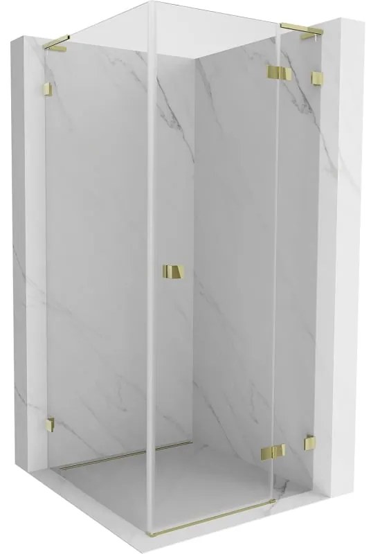 Mexen Lunar, L výklopný sprchový kout pravý 100 x 100 cm, 8mm čiré sklo, zlatý profil, 834L-100-100-50-00-P