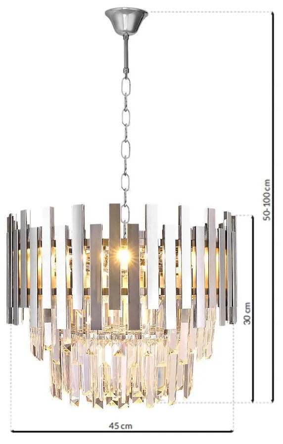 Lustr Aspen, 1x křišťálové/chromové kovové stínítko, (fi 45cm), ch