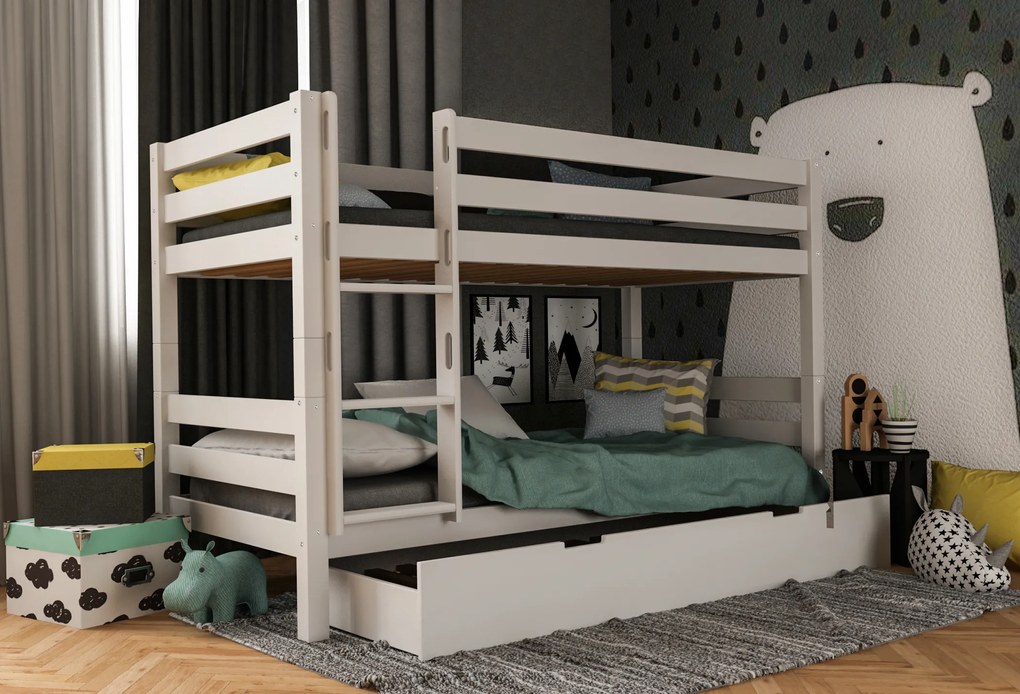 MAXMAX Dětská patrová postel z MASIVU BUK - MARK 200x90cm - bílá