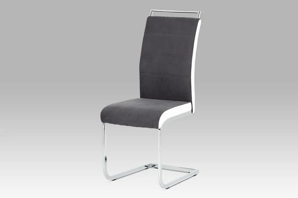 Jídelní židle pohupovací chrom a kombinace šedá látka s bílou ekokůží DCL-966 GREY2