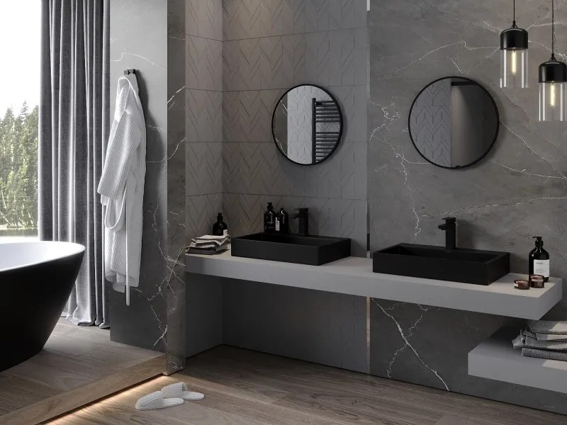Mexen Loft, kulaté koupelnové zrcadlo 55 cm, barva rámu černá matná, 9850-055-055-000-70