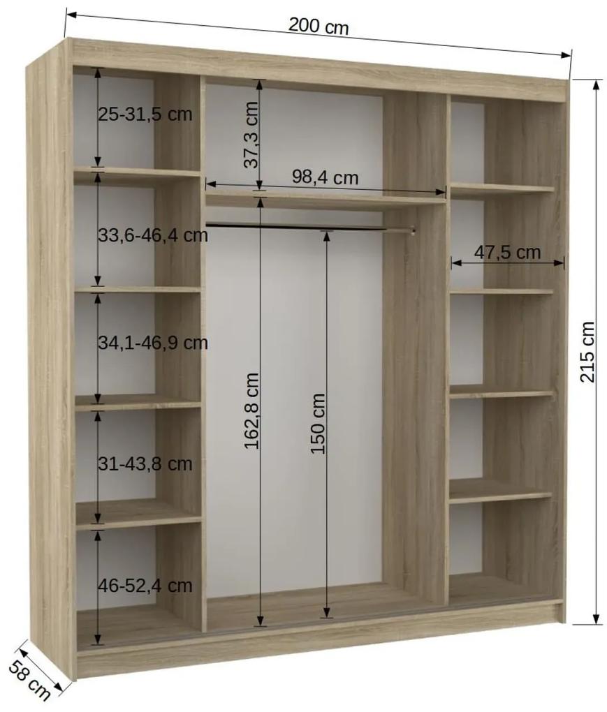 Šatní skříň s posuvnými dveřmi Balance - 200 cm Barva: dub Sonoma