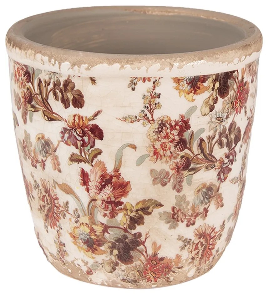 Béžový keramický obal na květináč s květy Flovia S - Ø 13*13 cm