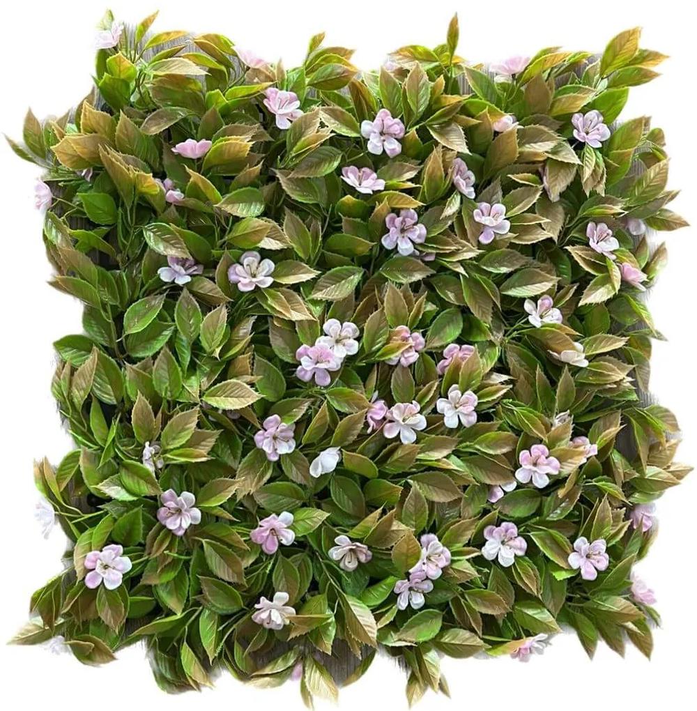 Zelená stěna z listů a růžových begonií 50x50cm