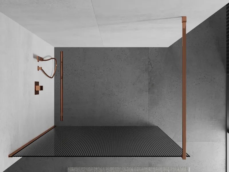 Mexen Kioto, sprchová zástěna 100 x 200 cm, 8mm sklo s žebrovým vzorem, růžové zlato profil, 800-100-101-60-09