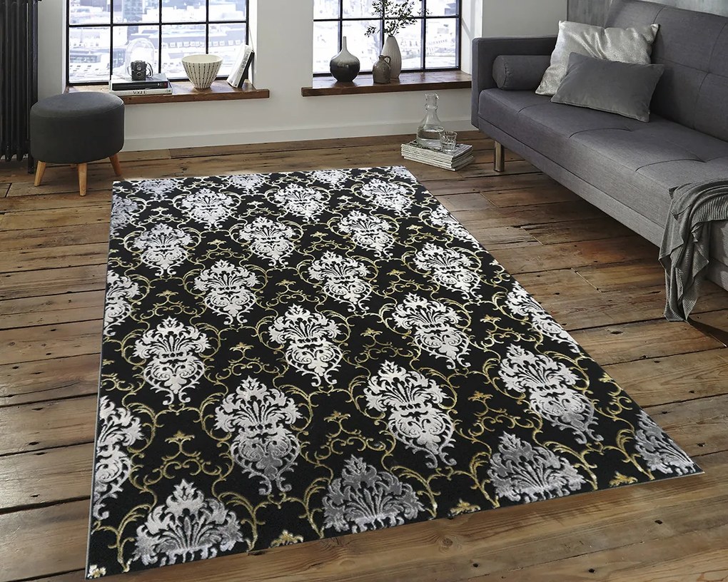 BE Koberec Elite 23282 BLACK GOLD - černý obdélníkový Rozměr: 60x100 cm