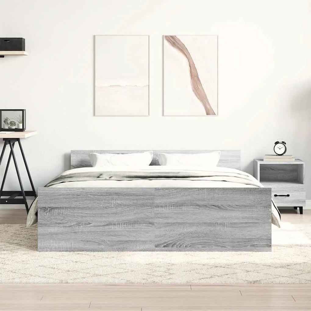 Rám postele s hlavovým a nožním čelem šedý sonoma 140 x 190 cm 3203787