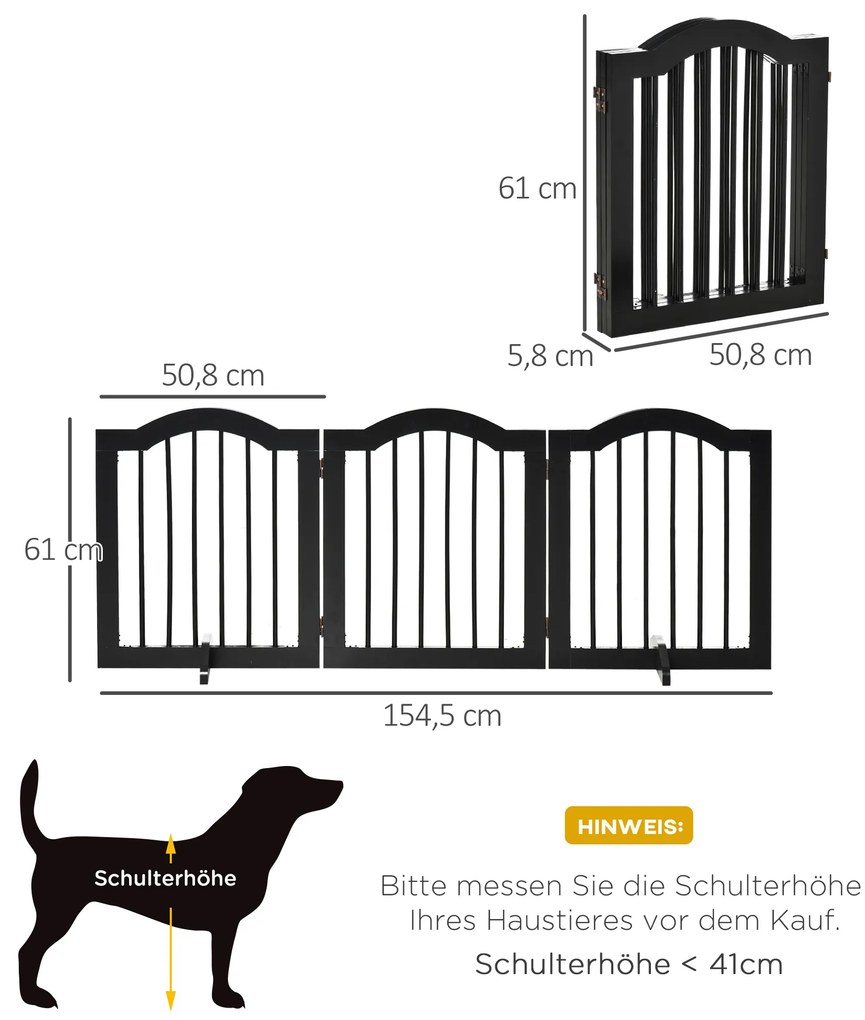PawHut ohrádka pro psy, ochranná ohrádka, ohrádka pro psy, 3-dílná konfigurace ohrádky se dvěma podpěrnými nohami, stabilní, skládací, 154,5x29,5x61cm