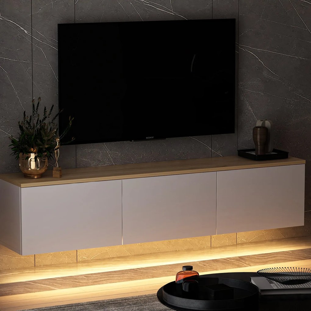 Hanah Home TV stolek Neon - White v2, Bílá, Dub