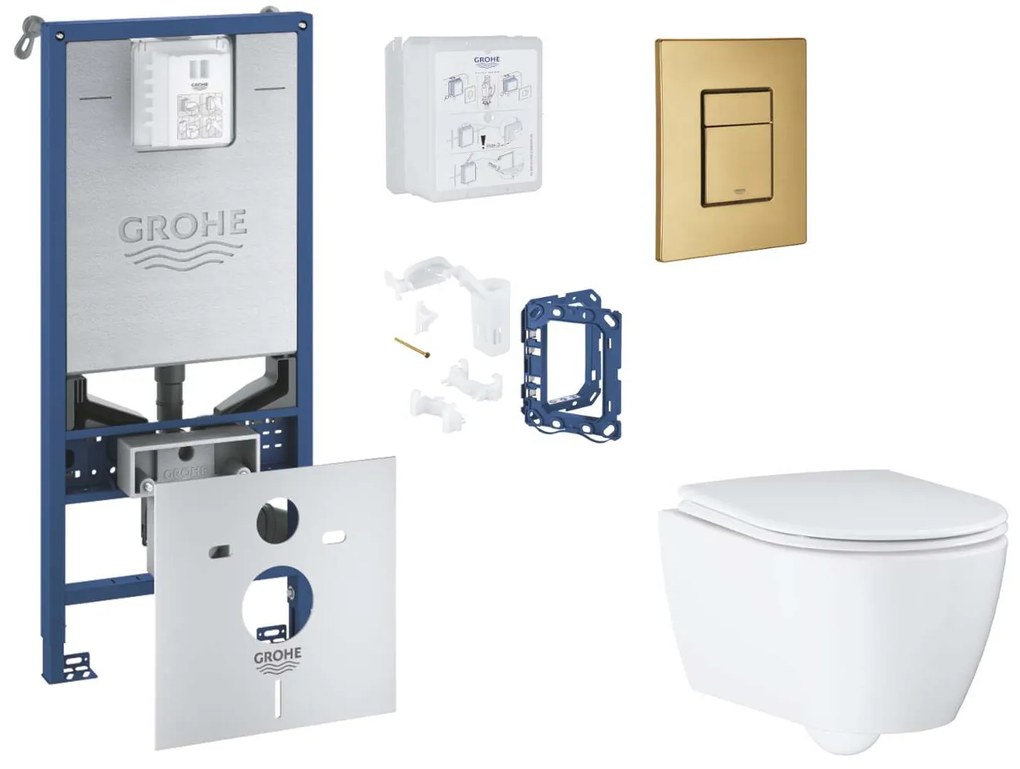 Grohe Rapid SLX - Set předstěnové instalace, klozetu, sedátka SoftClose, tlačítka Skate Cosmopolitan a sady pro vhazování tablet, kartáčovaný Cool Sunrise SANI11BB4150