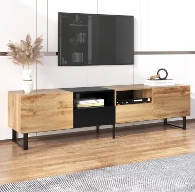 Aosom Moderní TV stojan s velkým úložným prostorem a robustní konstrukcí, černá a barva dřeva
