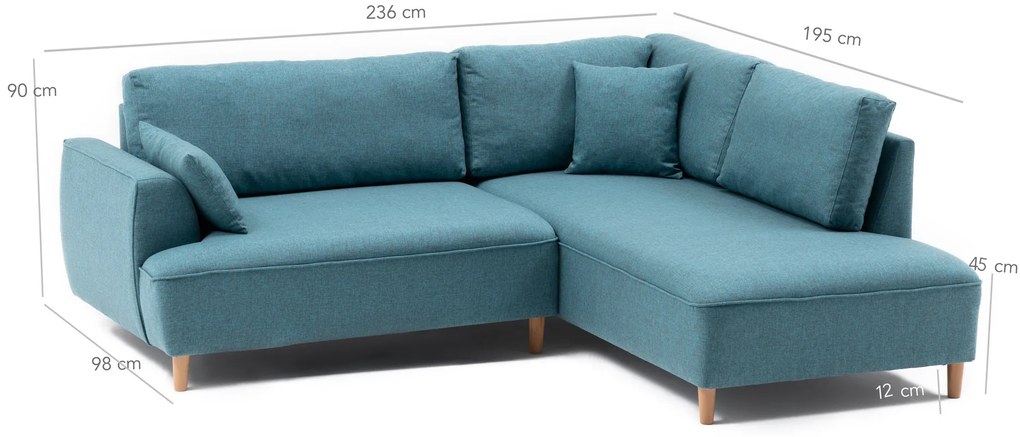 Hanah Home Rohová pohovka FELIX tyrkysová pravá 825BLC1376