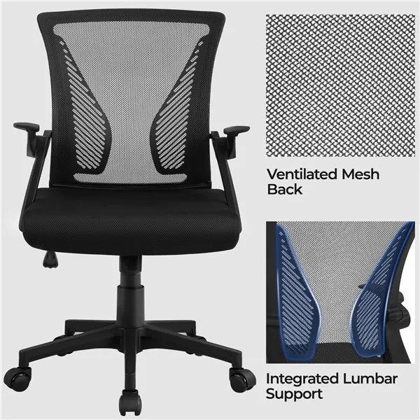 Kancelářská židle Yaheetech – černá, 60 cm (šířka) × 58,5 cm (hloubka) × 91,5 cm – 100,5 cm (výška) (267536686858)