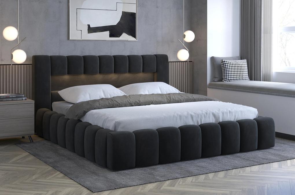 Manželská postel 180 cm Luxa (antracit) (s roštem, úl. prostorem a LED). 1041577