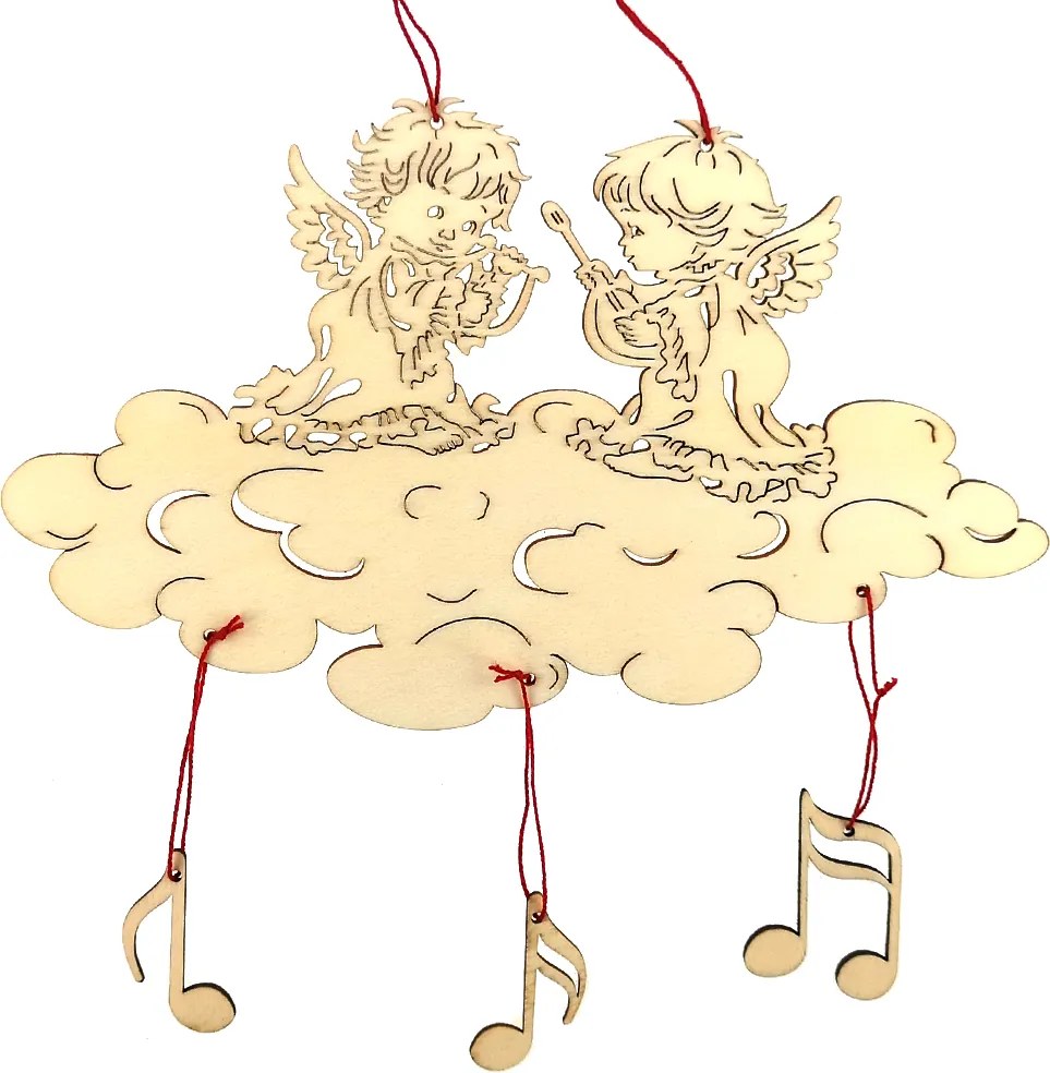 AMADEA Dřevěný závěs andílci s notami 21 cm