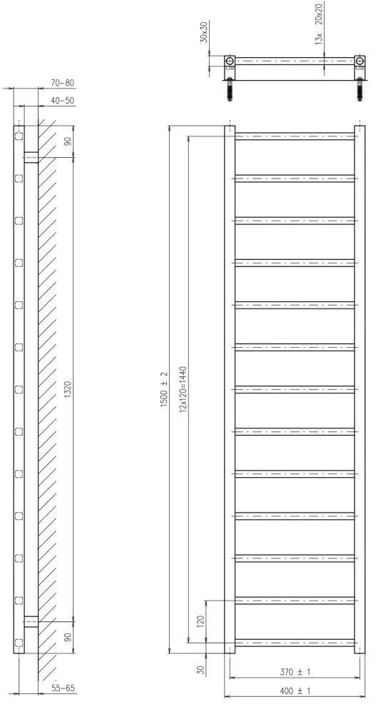 Sapho METRO LIGHT otopné těleso 400x1500 mm, černá mat IR447TB