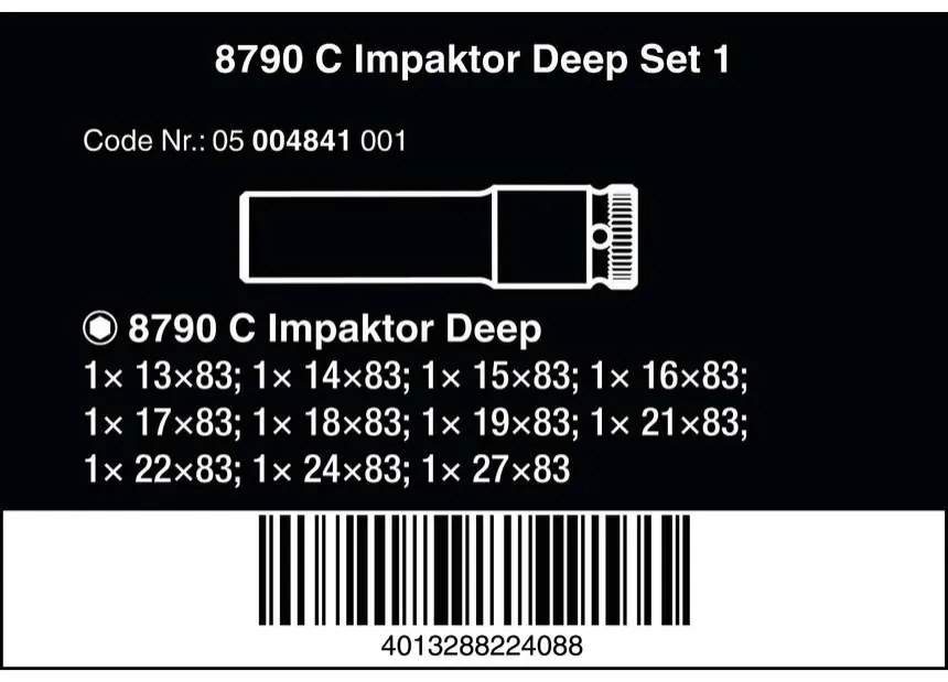 Wera 004841 Nástrčné hlavice 1/2" 13 ÷ 27 mm 8790 C Impaktor Deep Set 1 (Sada 11 dílů)