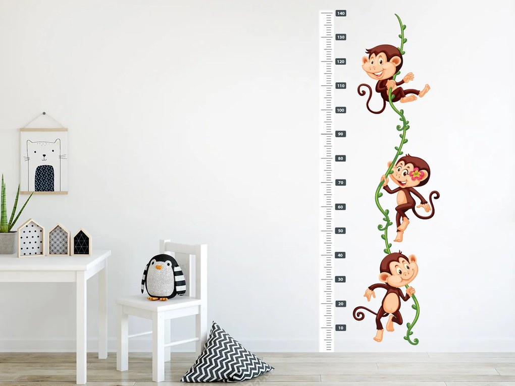 Metr opičky na liánách textilní přelepitelné samolepky na zeď 50 x 140 cm