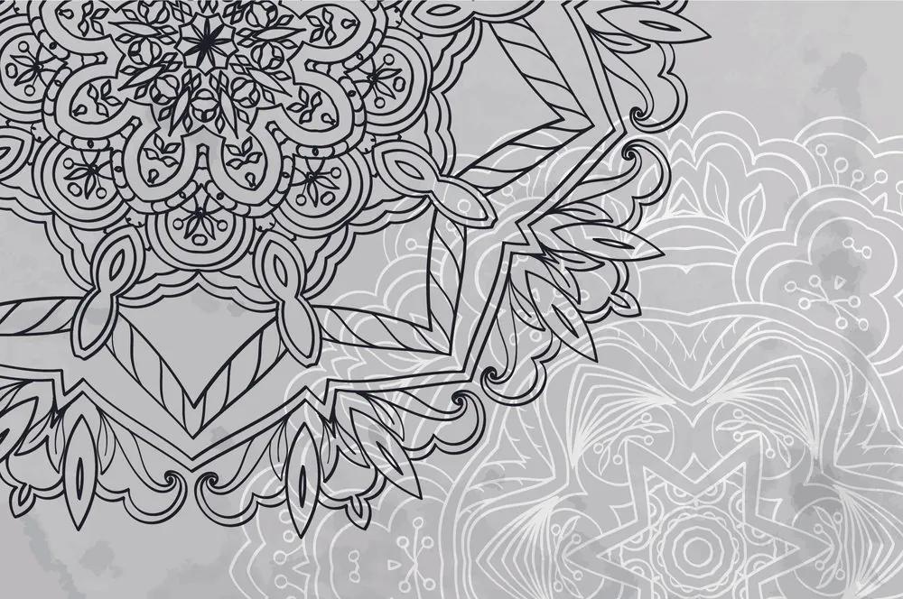 Tapeta krásná Mandala v černobílém provedení - 375x250 cm