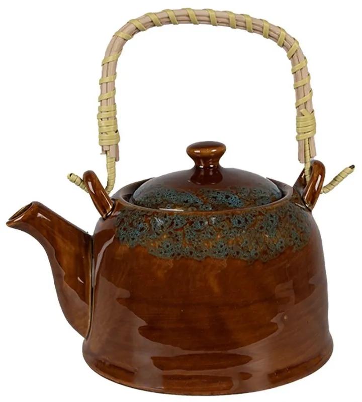 Hnědomodrá porcelánová konvička na čaj - 14*12*12 cm / 0,75L