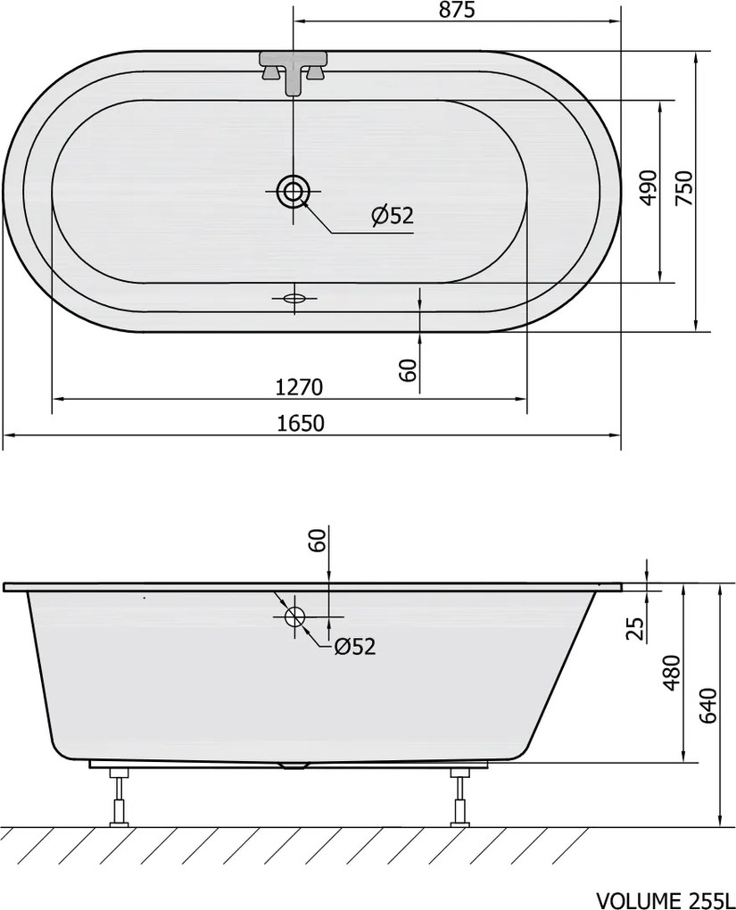 Polysan, ASTRA O oválná vana 165x75x48cm, bílá, 35611