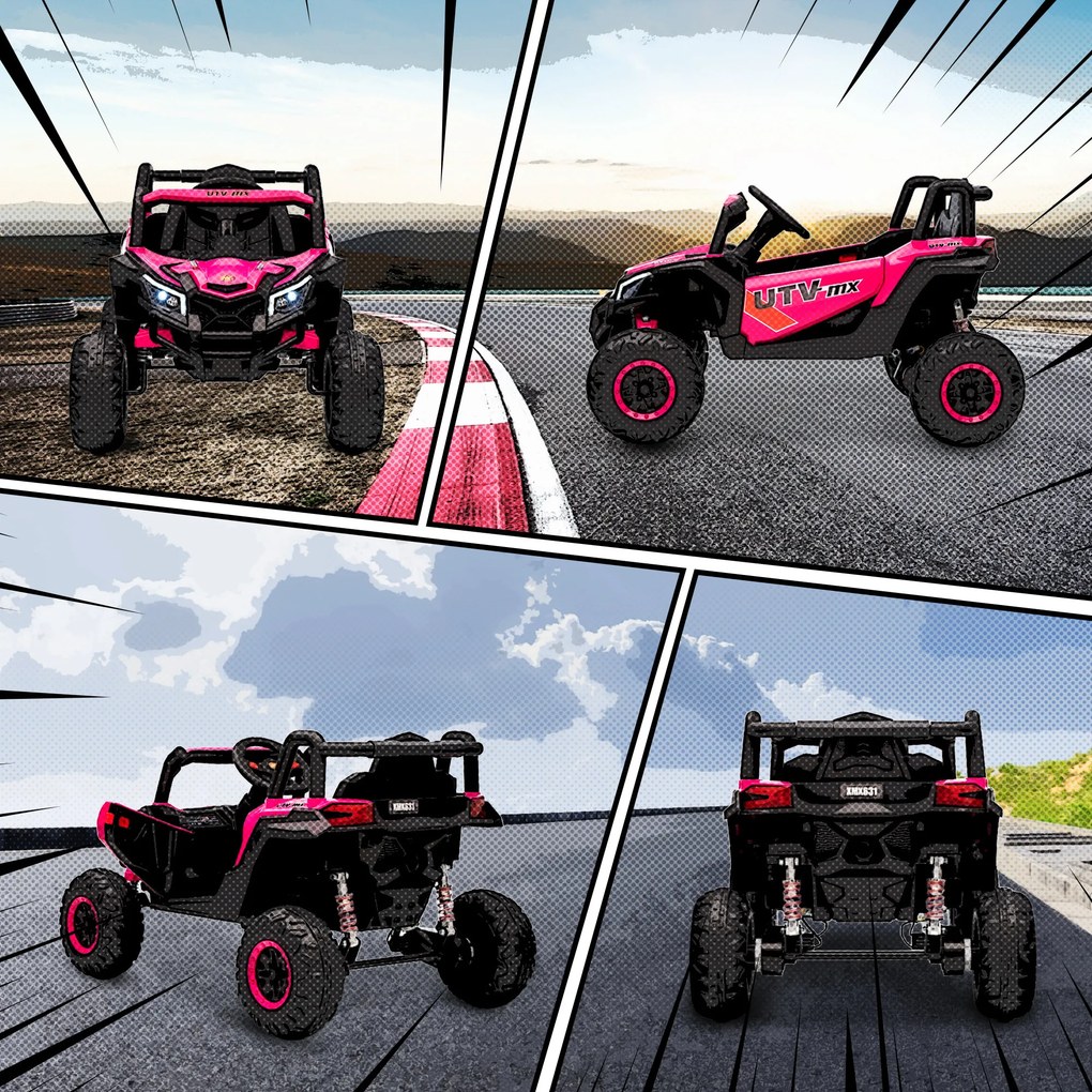 AIYAPLAY 12V elektroauto pro děti, funkce dálkového ovládání, pás, klakson, LED světla, USB port, pro 3-5 let, Růžová