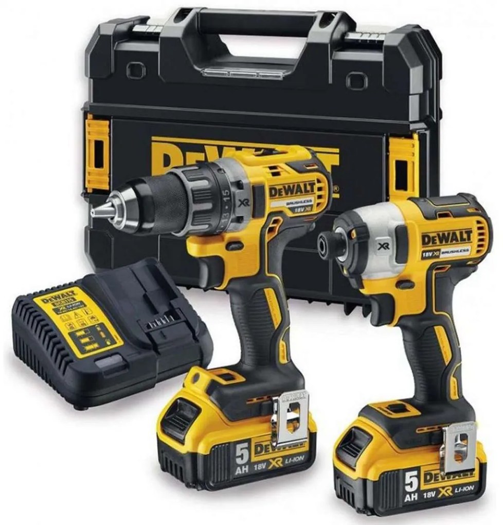 DeWALT - 18V AKU sada vrtacího šroubováku a rázového utahováku, 2x aku 5,0 Ah XR, nabíječka DCK268P2T