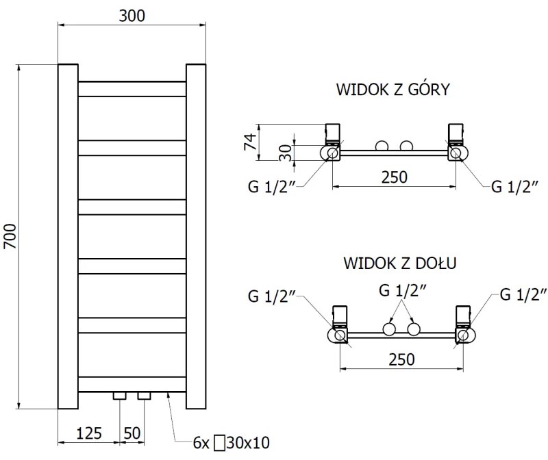 Mexen Bolt, topné těleso 700 x 300 mm, 141 W, spodní a středové, černá, W126-0700-300-00-70