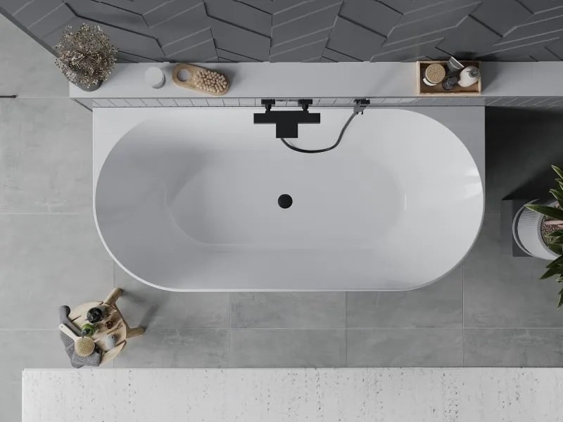 Mexen Oval Slim volně stojící vana k přisazení ke stěně 170 x 80 cm, bílá/černá, přepad černý - 52661708075-70