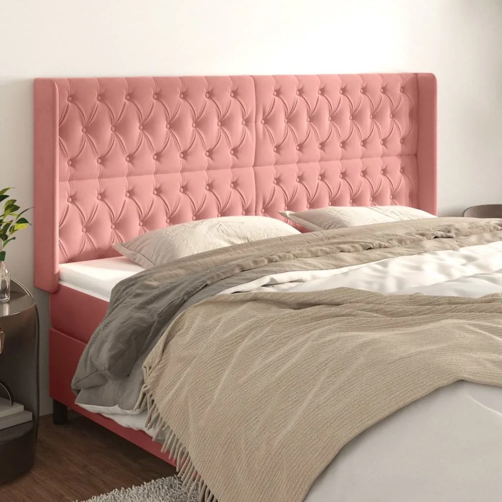 Čelo postele typu ušák růžové 183x16x118/128 cm samet 3119981