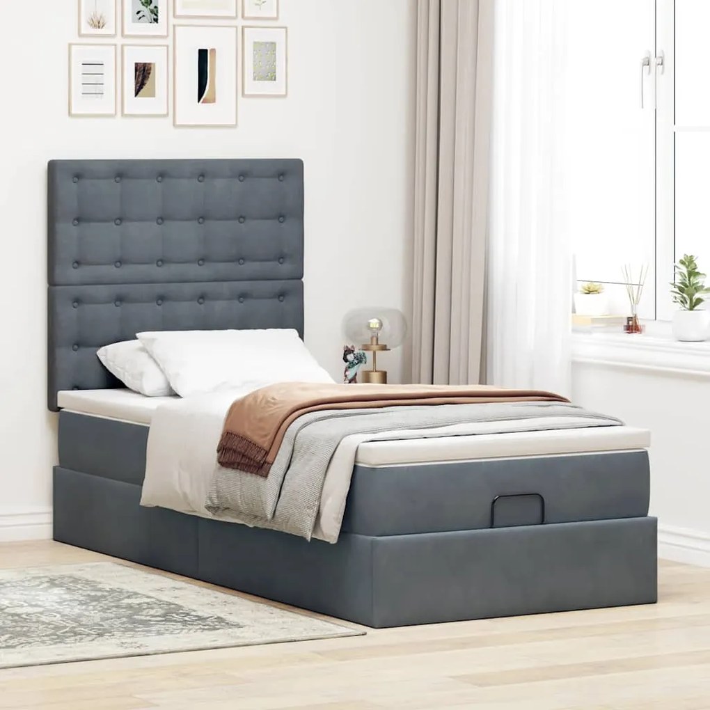 Osmanský rám postele s matracemi tmavě šedá 90x200cm samet 3314439