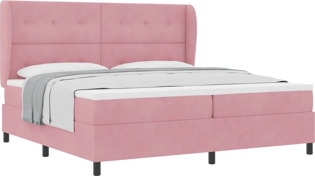 Postel s boxspringem s čelo Růžová 200 x 200 cm samet 3340951