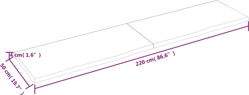 vidaXL Nástěnná police 220x50x(2-4)cm ošetřený masivní dub [363616] Barva: Přírodní