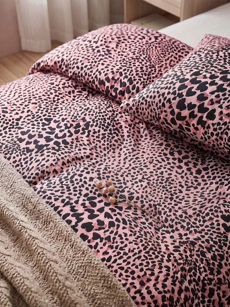 Sinsay - Ložní souprava s motivem srdcí ve stylu leopardího vzoru - béžová