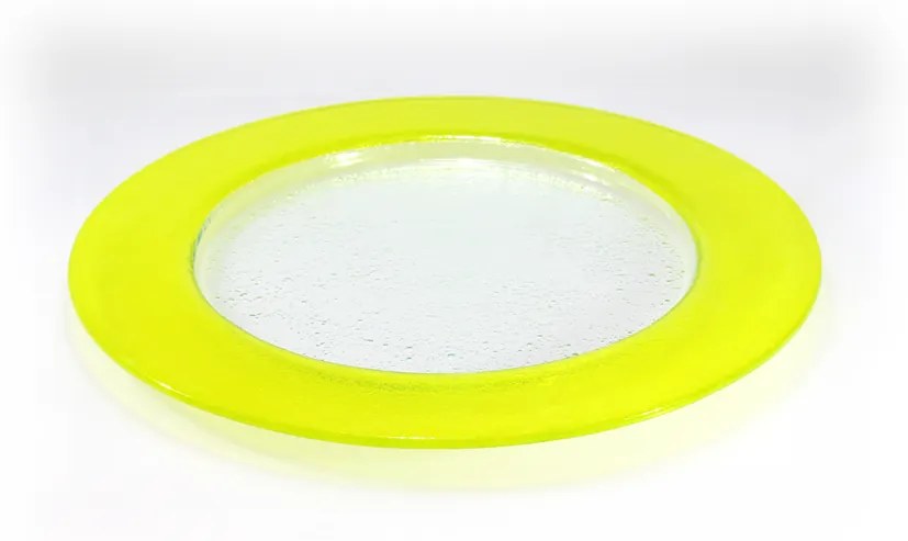 BDK-GLASS Kulaté talíře BAND - se žlutým okrajem Průměr: 40cm