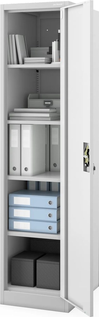 Kovová kancelářská skříň na spisy a dokumenty hluboká, šedá, 450x1850x600 mm: ALEX D600