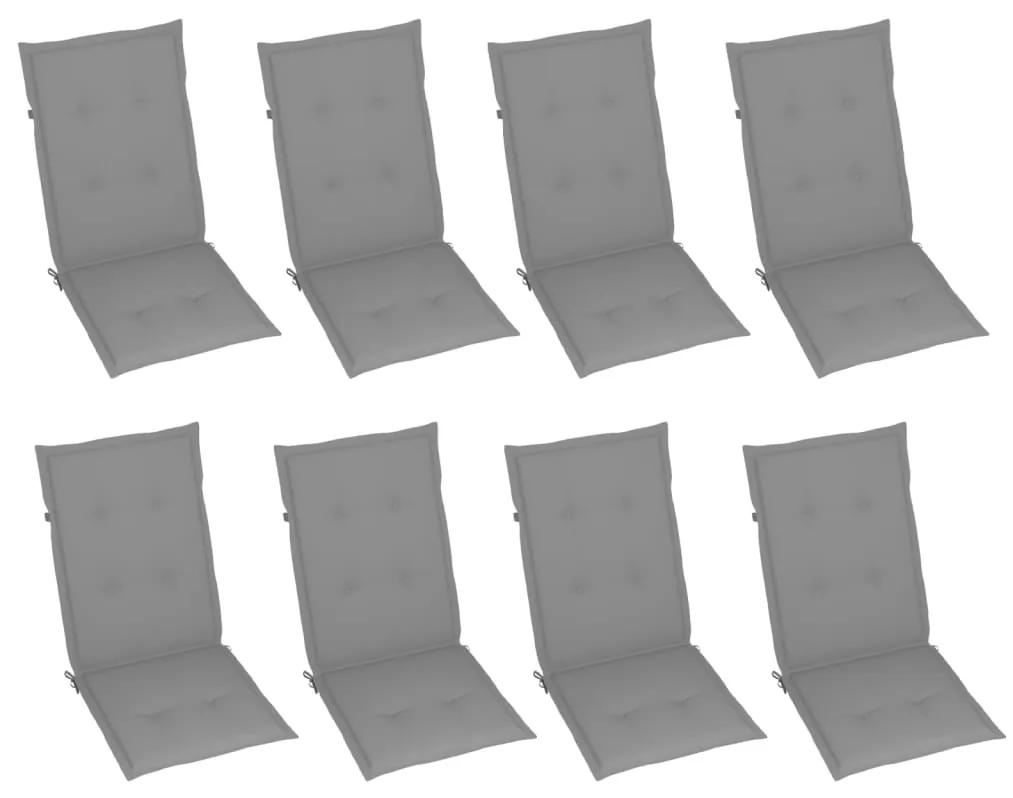vidaXL Zahradní polohovací židle s poduškami 8 ks šedé akáciové dřevo