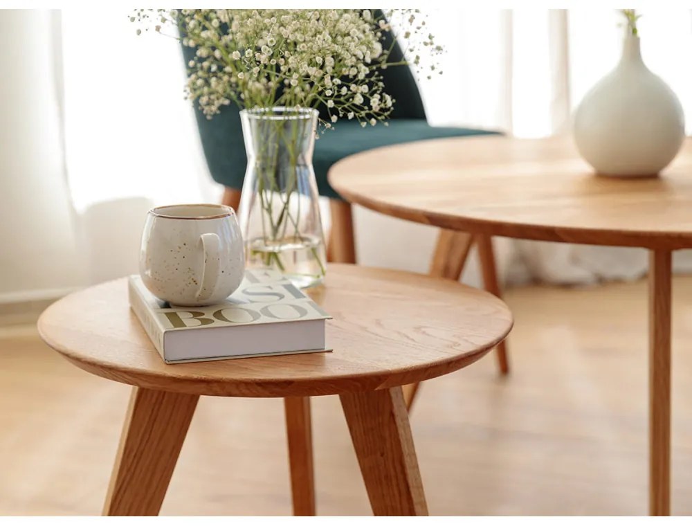 Massive home | Konferenční stolek kulatý, dub, barva přírodní dub, kolekce Orbetello, rozměr 50 cm