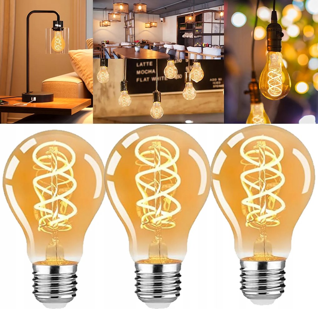 3KS Led žárovka E27 Filament 4W teplá 2200K Edison Retro Ozdobná Žárovka