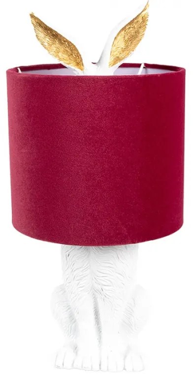 Bílá stolní lampa králík s červeným stínidlem Konijn – 20x43 cm
