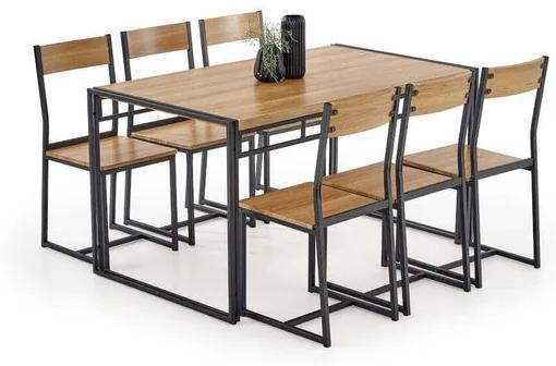 Jídelní set Botisch - 6x židle, 1x stůl (dub, černá)