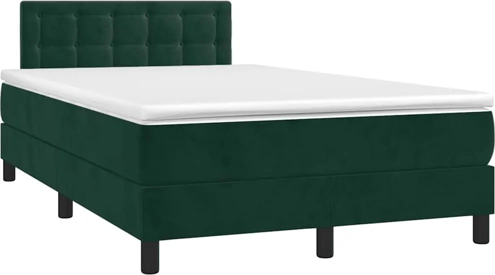 Box spring postel s matrací a LED tmavě zelená 120x190 cm samet 3270180