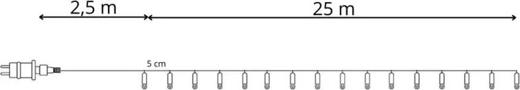 LED světelný řetěz - 27,5m, 500LED, 8 funkcí, paměť, IP44, modrá