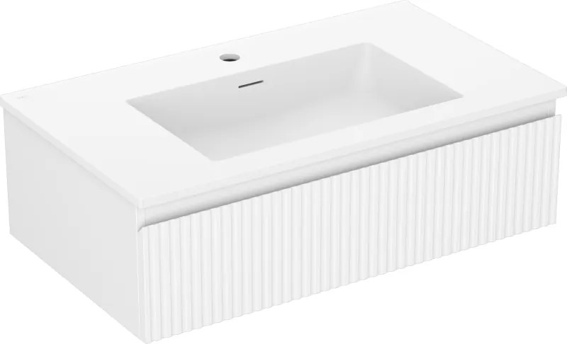 Mexen Rivel, koupelnová skříňka 80 cm s umyvadlem Otis, 1 zásuvka, drážkovaná, bílá matná, 91A20-08023-1-BF01-W18M01