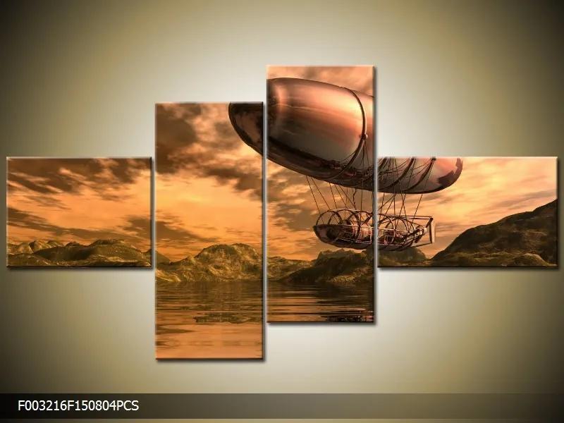Obraz na plátně Vzducholoď nad jezerem, 4 dílný 150x80cm 2367 Kč
