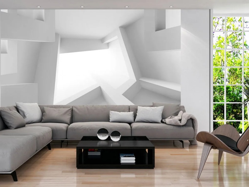Samolepicí 3D tapeta bílé prohloubení Velikost (šířka x výška): 441x315 cm