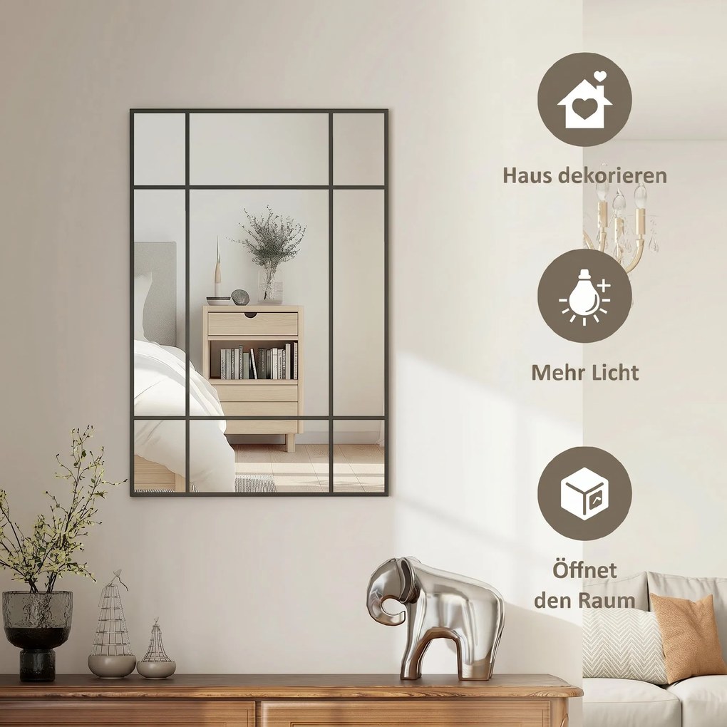 HOMCOM Obdélníkové nástěnné zrcadlo 90x60 cm s kovovým rámem - Dekorativní zrcadlo do obývacího pokoje, ložnice a předsíně