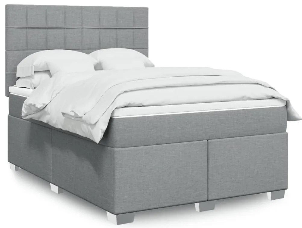 Box spring postel s matrací světle šedá 140 x 190 cm textil