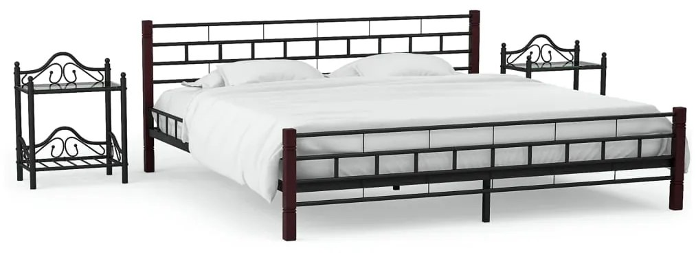 276024 vidaXL Rám postele s 2 nočními stolky černý 140 x 200 cm kovový